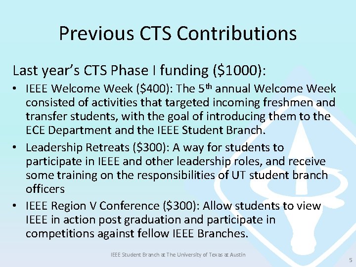 Phase I Funding Proposal IEEE Student Branch at