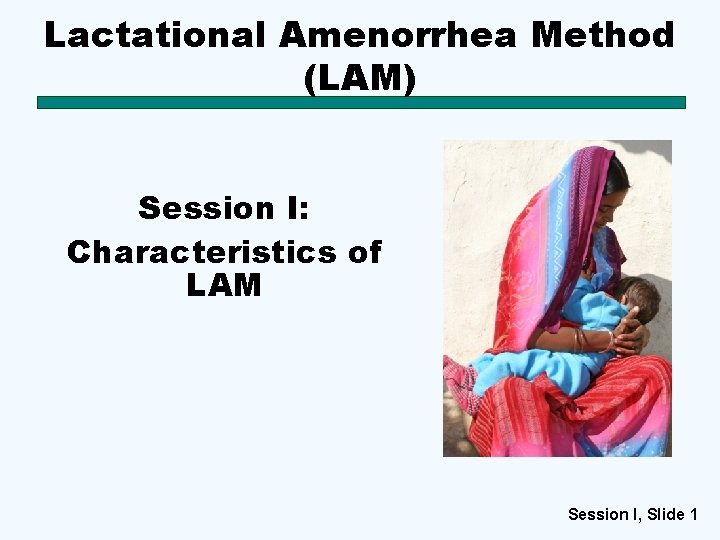 Lactational Amenorrhea Method LAM Session I Characteristics of