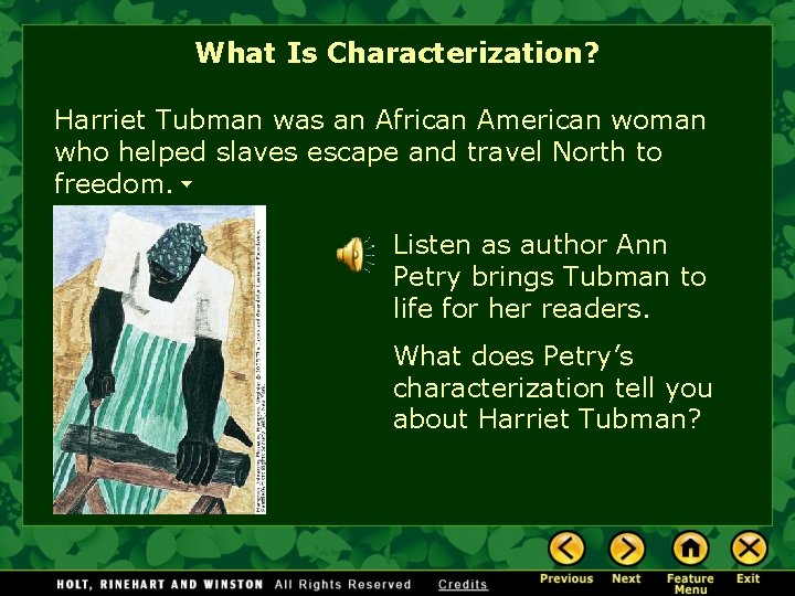 Elements of Literature Characters Feature Menu What Is