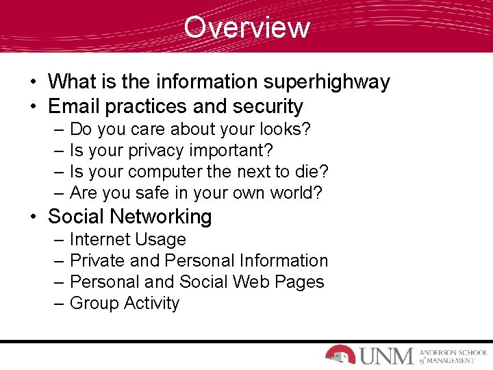 Crossing the Information Superhighway Look Both Ways Overview