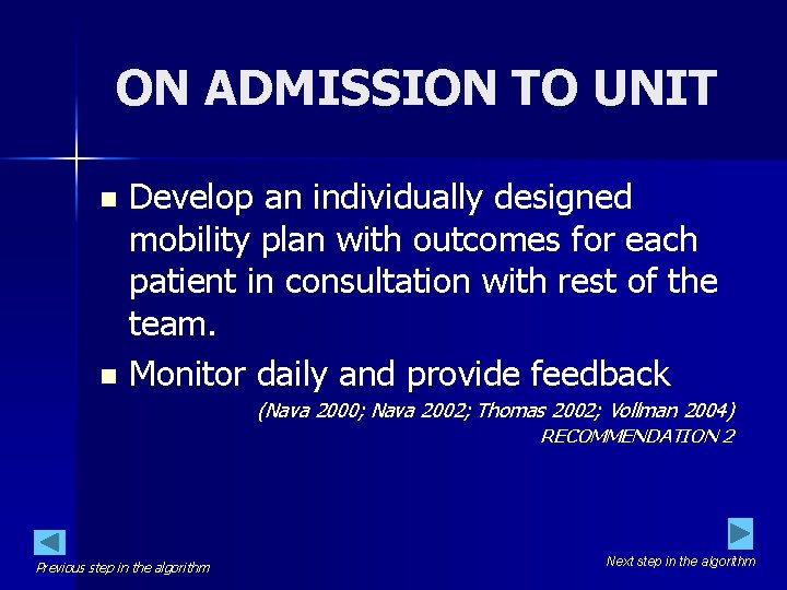 Clinical algorithm for the active mobilization of a