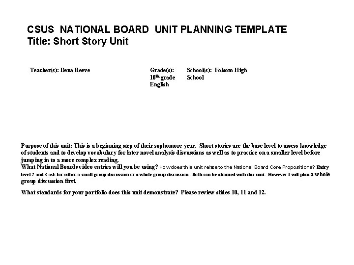 Short Story Unit Created by Dena Reeve CSUS