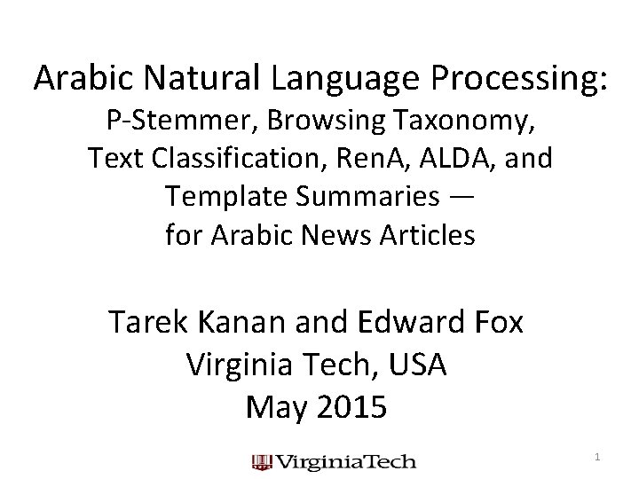 Arabic Natural Language Processing PStemmer Browsing Taxonomy Text