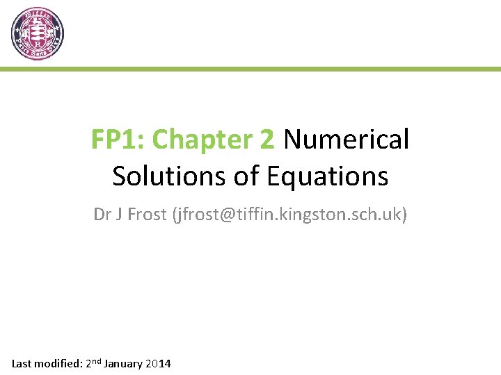 FP 1 Chapter 2 Numerical Solutions of Equations