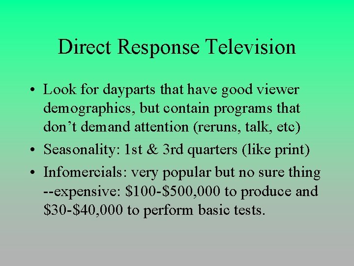 Direct Marketing Broadcast Media Direct Marketing Broadcast Media