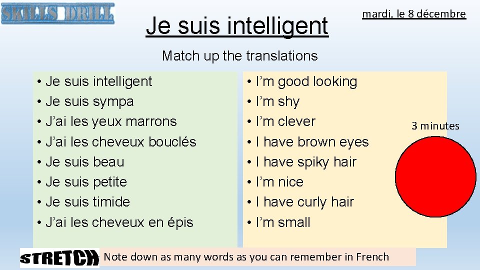 Je suis intelligent mardi le 8 dcembre Match