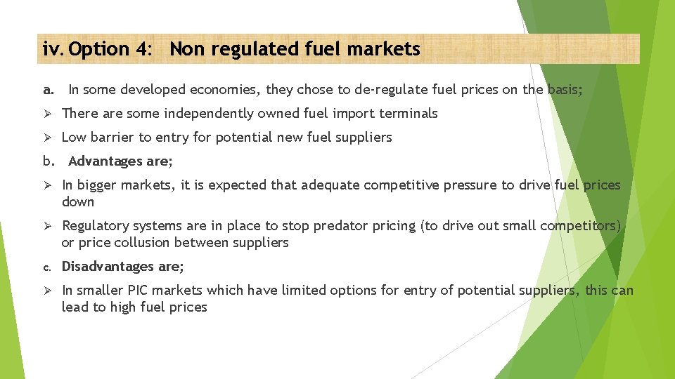 Overview of available fuel pricing options mechanisms and