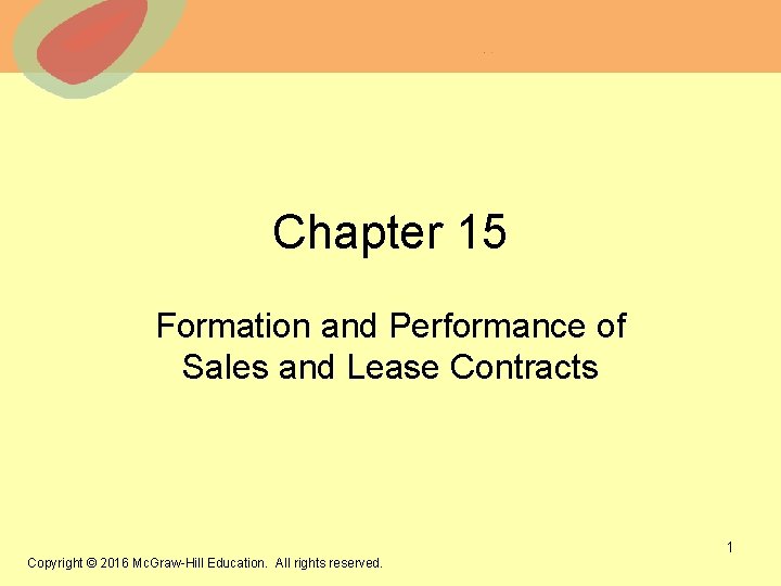 Chapter 15 Formation and Performance of Sales and
