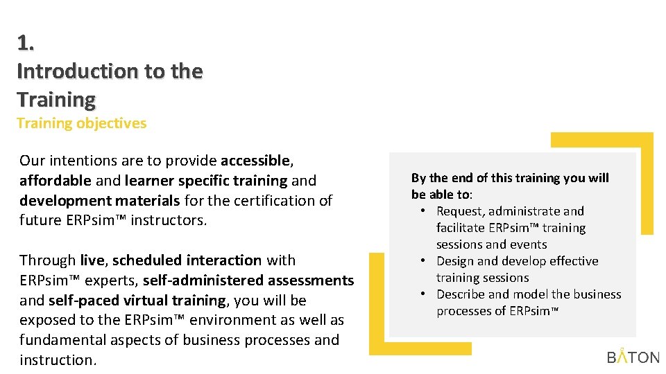 BATON SIMULATIONS ERPsim Online TraintheTrainer Module 1 What