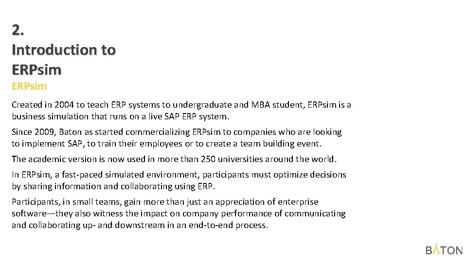 BATON SIMULATIONS ERPsim Online TraintheTrainer Module 1 What