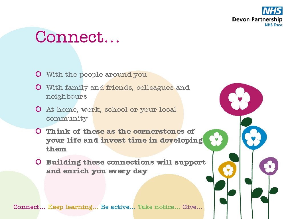 Five Ways to Wellbeing Taking steps towards living