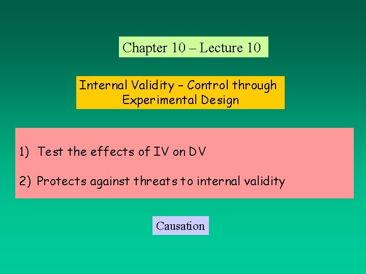 Chapter 10 Lecture 10 Internal Validity Control through