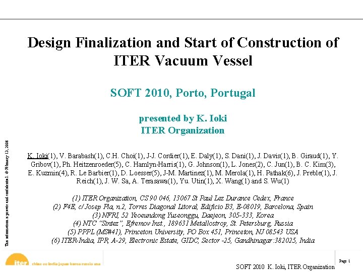 Design Finalization and Start of Construction of ITER