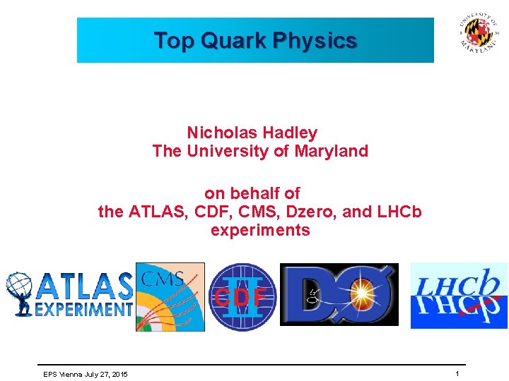 Top Quark Physics Nicholas Hadley The University of