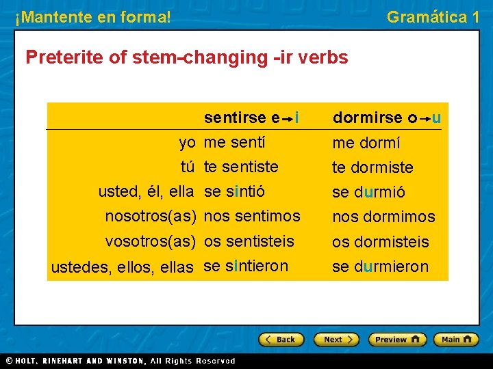 Mantente en forma Preterite of stemchanging ir verbs
