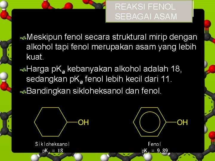 STRUKTUR FENOL Fenol adalah senyawa yang memiliki sebuah
