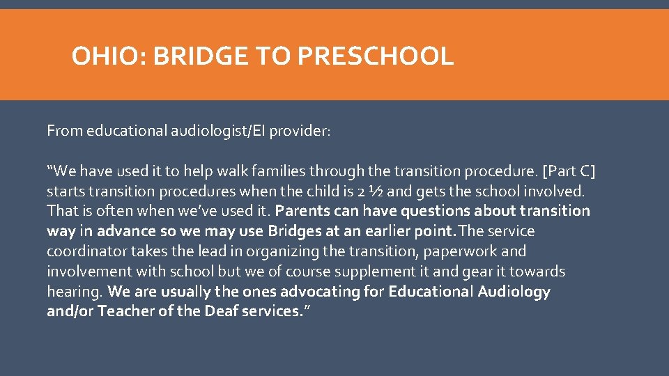 Bridges to Preschool Early Intervention to Preschool Understanding