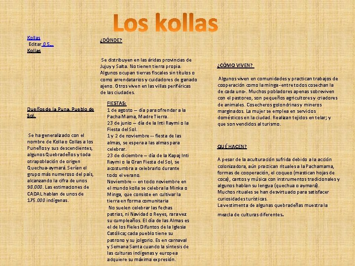 Kollas Editar 0 5 Kollas DNDE Se distribuyen