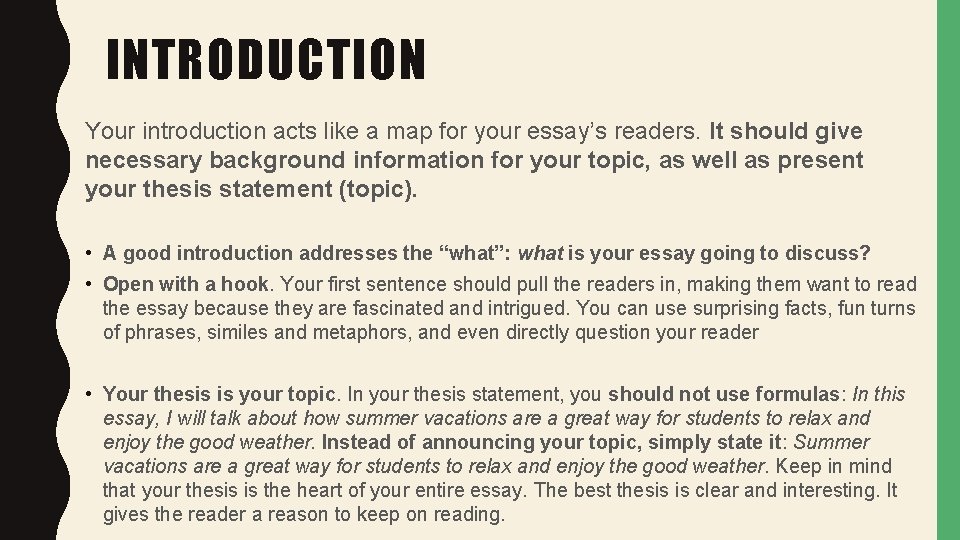INTRODUCTION Your introduction acts like a map for