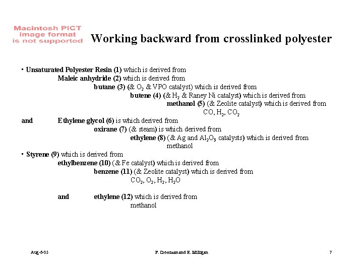 Polymer Synthesis Manufacturing Systems Frank Crossman and Robert