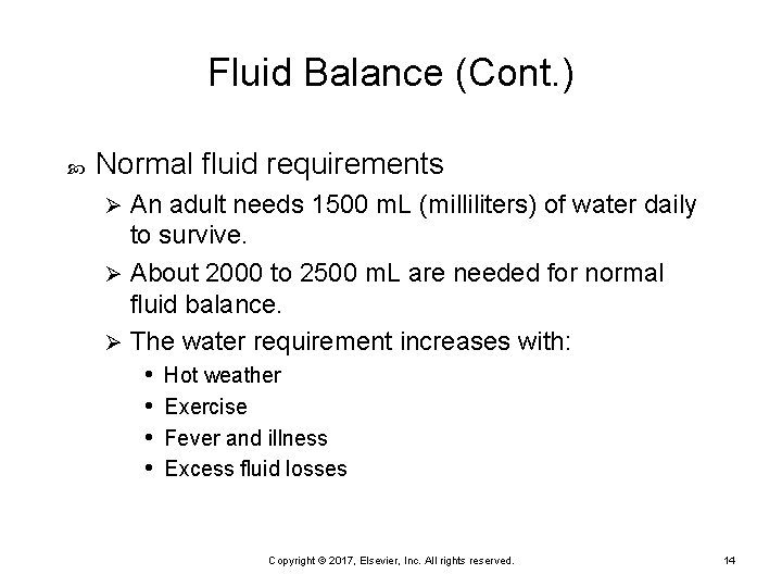 Chapter 27 Nutrition and Fluids Copyright 2017 Elsevier