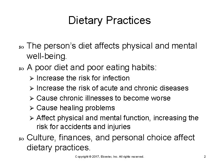 Chapter 27 Nutrition and Fluids Copyright 2017 Elsevier