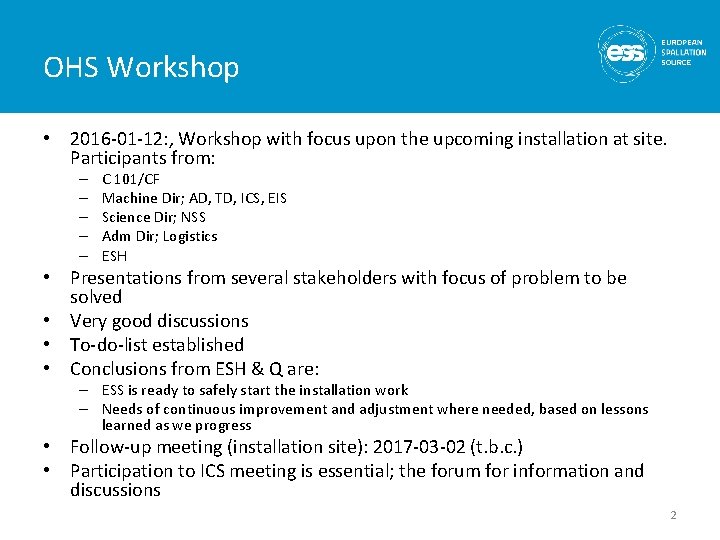 OHS Safety Framework for ESS Peter Jacobsson Head