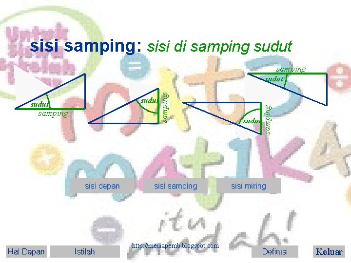 Perbandingan Trigonometri Istilah sisi samping sisi depan sudut