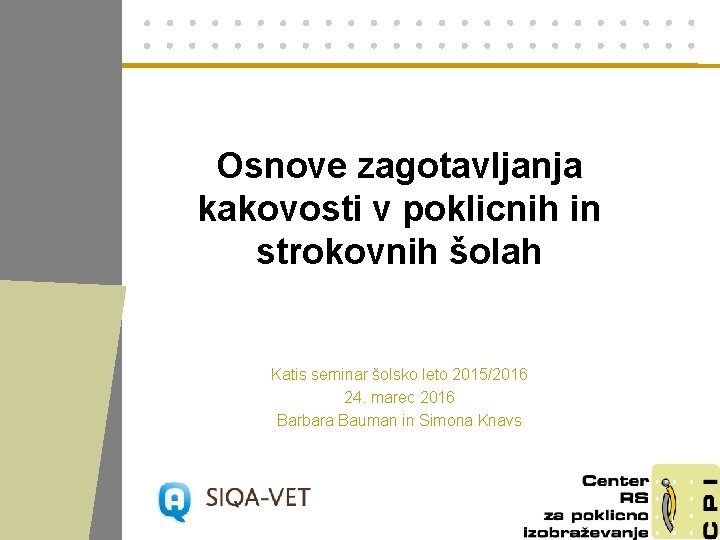 Osnove zagotavljanja kakovosti v poklicnih in strokovnih olah