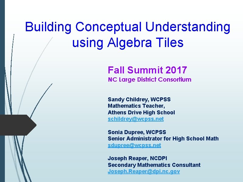 Building Conceptual Understanding using Algebra Tiles Fall Summit