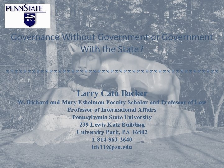 Governance Without Government or Government With the State