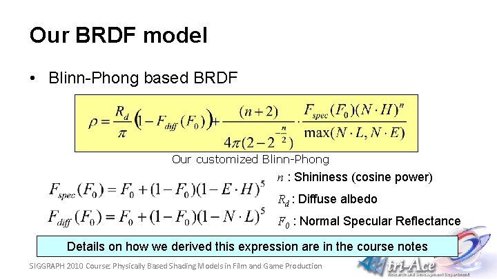 SIGGRAPH 2010 Physically Based Shading Models in Film