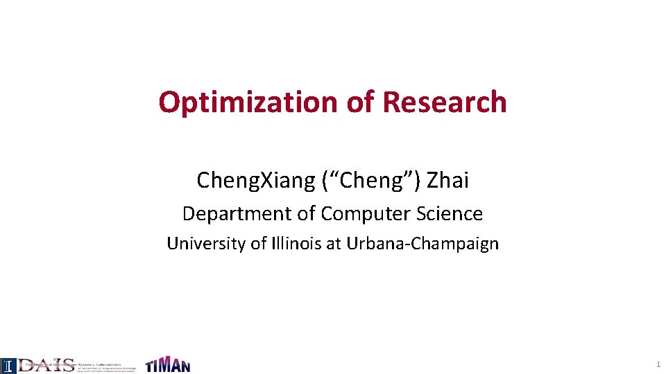 Optimization of Research Cheng Xiang Cheng Zhai Department