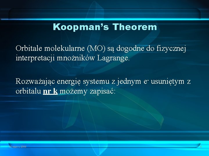 Przedmiot specjalizacyjny II Electronic Structure Methods Ab initio