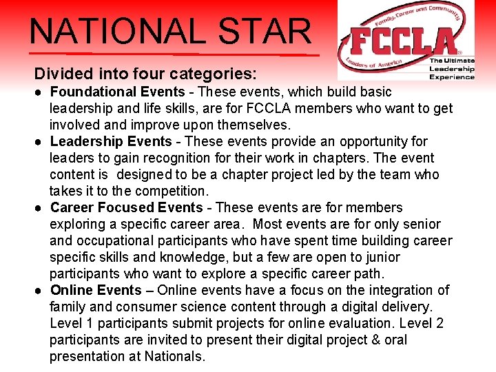 FCCLA STAR EVENTS Nebraska 2019 2020 STAR Students