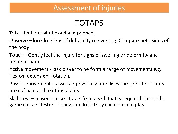 Soft tissue injuries Research and Review 1 Describe
