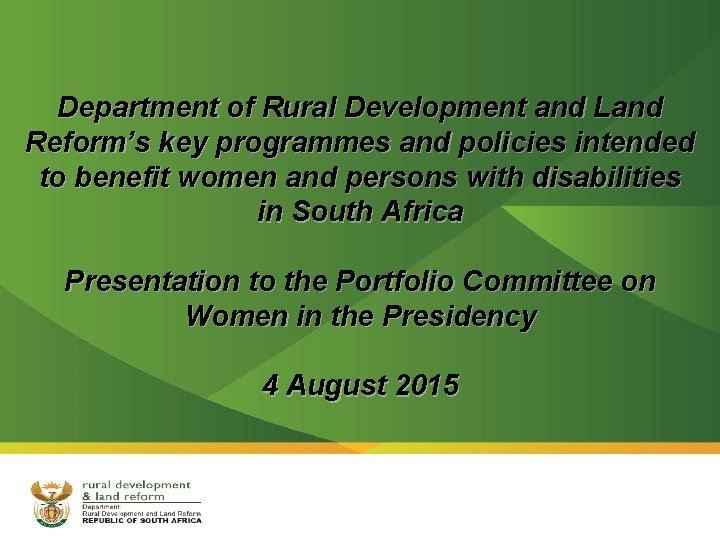 Department of Rural Development and Land Reforms key