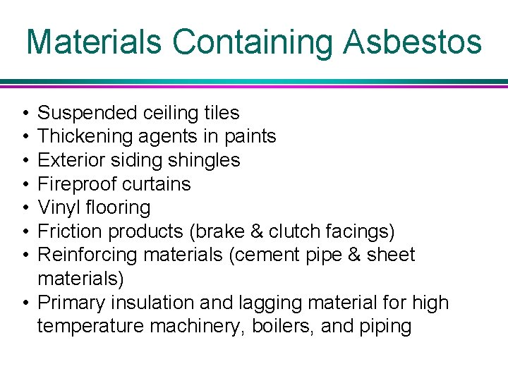 ASBESTOS CONTROL PROGRAM REFERENCES 29 CFR 1910 1001