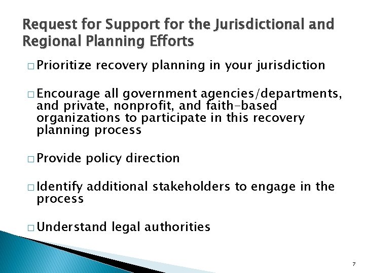 Baltimore UASI Recovery Planning Effort Jurisdictional and Regional