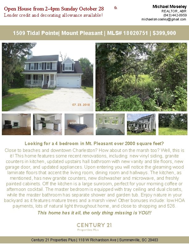 Open House from 2 4 pm Sunday October