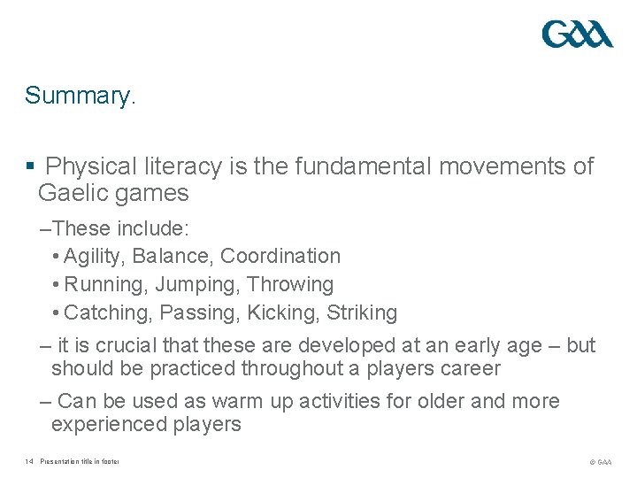 Movement in Gaelic Games GAA Foundation Award Movement