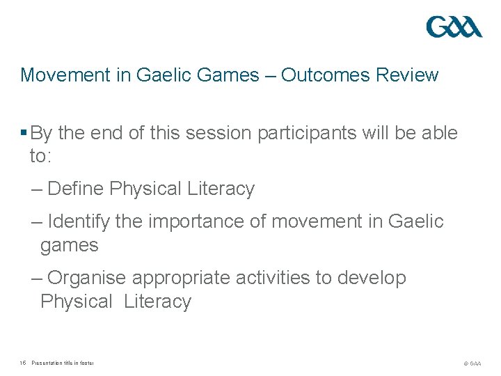 Movement in Gaelic Games GAA Foundation Award Movement
