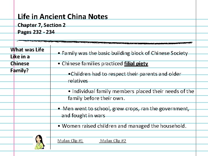 Life in Ancient China Notes Chapter 7 Section