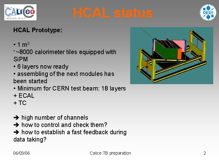 HCAL test beam monitoring online plots fast analysis