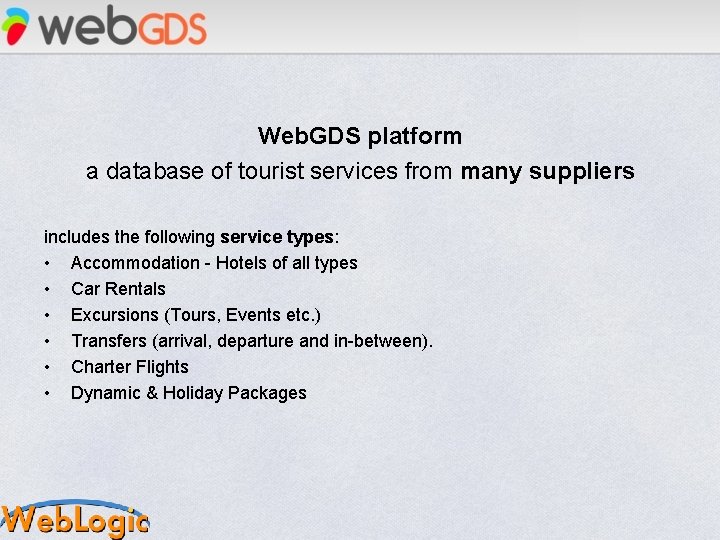 Web GDS platform a database of tourist services