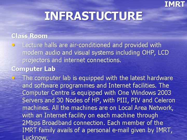 Welcome to IMRT Business School Management Park Vipul