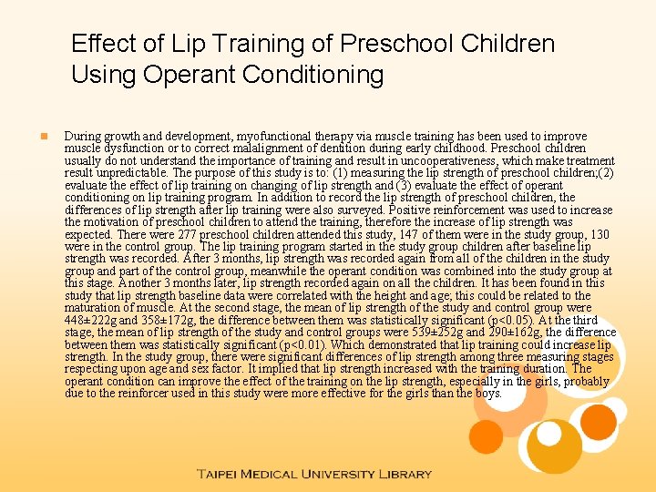 Effect of Lip Training of Preschool Children Using