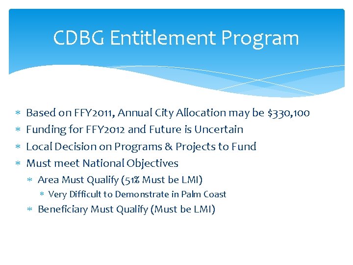 CDBG Entitlement Status Discussion September 13 2011 City
