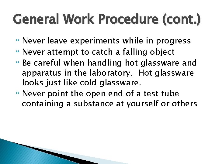 Lab Safety Chemistry Unit 2 Conduct Do not