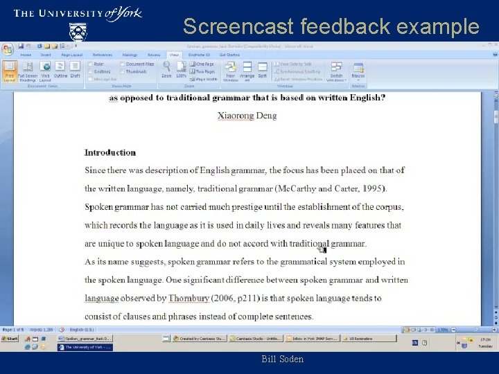 Generating complex formative feedback using blogs and screen